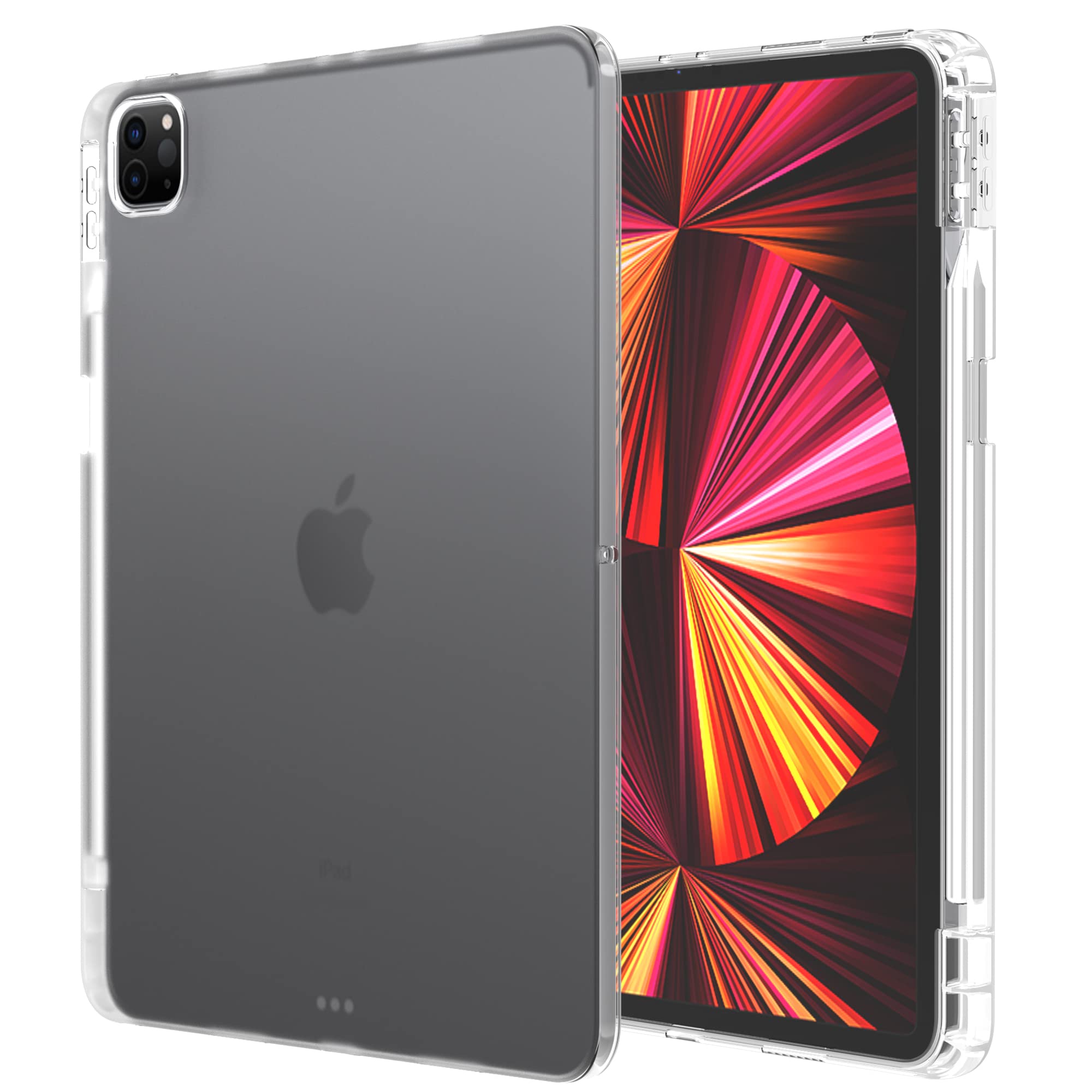 Meruns Compatible with iPad Pro 12.9 Generation (2022)/iPad Pro 12.9 Generation (2021) Case, Supports Pencil, Unique frosted transparent rear shell, Clear.