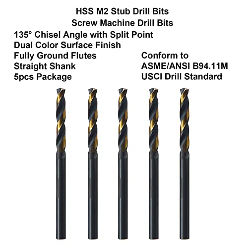 MAXTOOL 11/64" 5pcs Identical Screw Machine Drills HSS M2 Twist Stub Drill Bits Black & Bronze Fully Ground Straight Shank Short Drills; SMF02H10R11P5