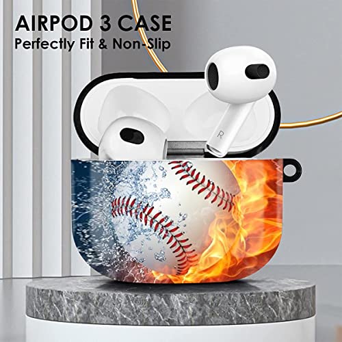 pzicase AirPods 3 Case 2021, AirPods 3rd Third Generation 2021 Protective Cover ,Premium TPU Shockproof Protective Cover for AirPods 3rd with Keychain (Baseball Fire)