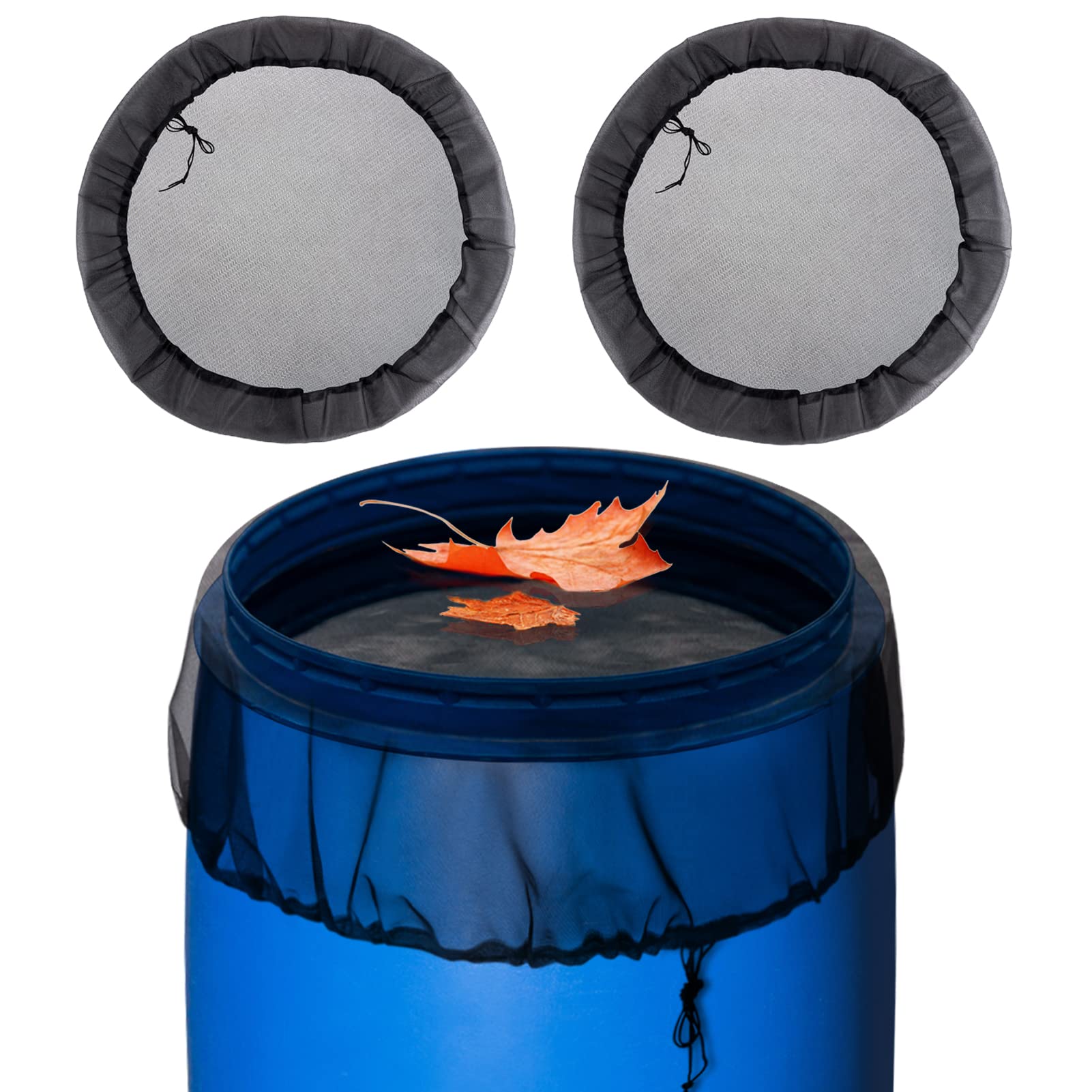 Mesh Cover for Rain Barrels - 2pcs 39in Rain Barrel Netting with Drawstring, Water Collection Buckets Tank Protector Screen for Preventing Fallen Leaves in Outdoor Garden Eaves