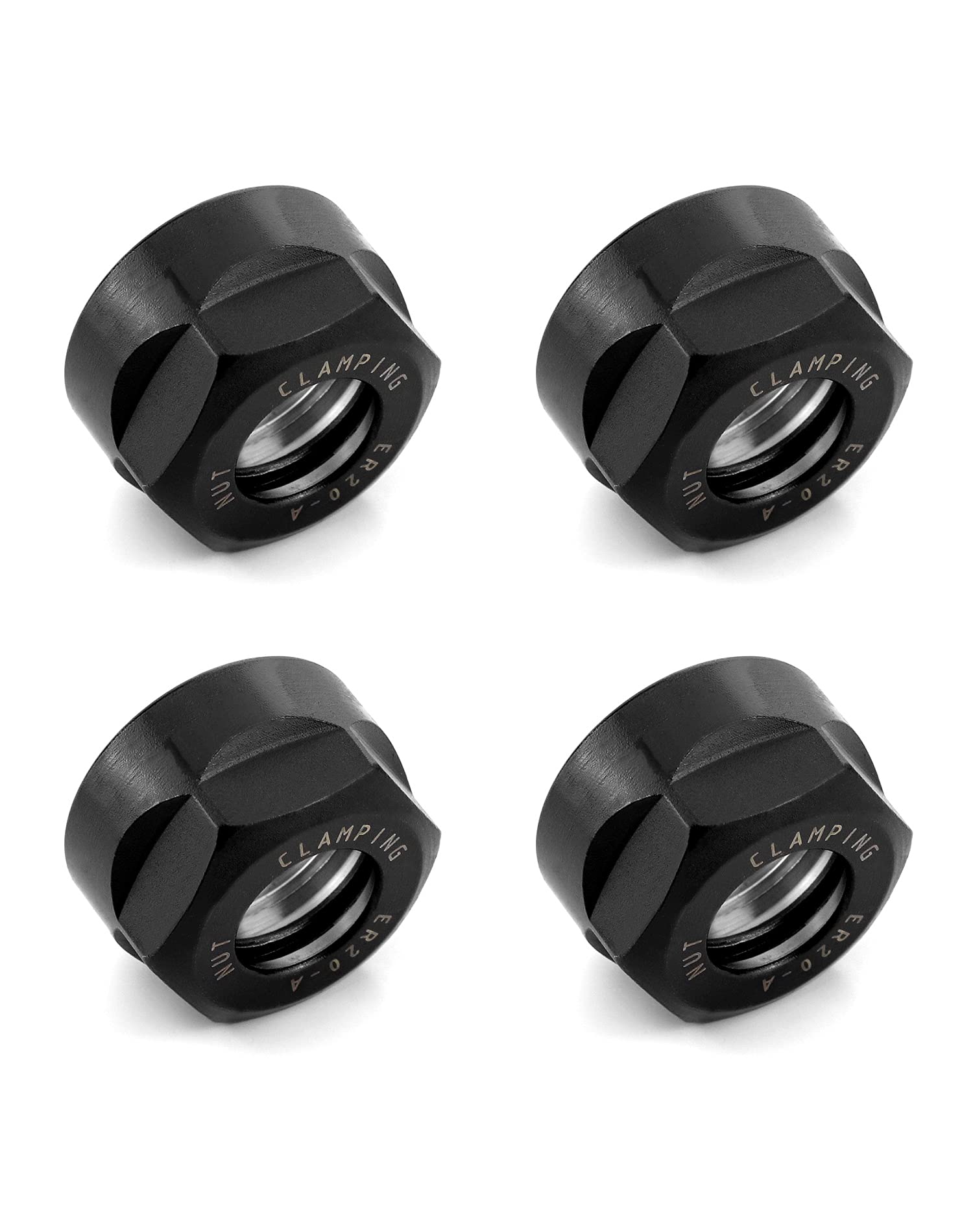 QWORK ER20 A Collet Clamping Nuts for CNC Milling Chuck Holder Lathe, 4 Pack (Black)