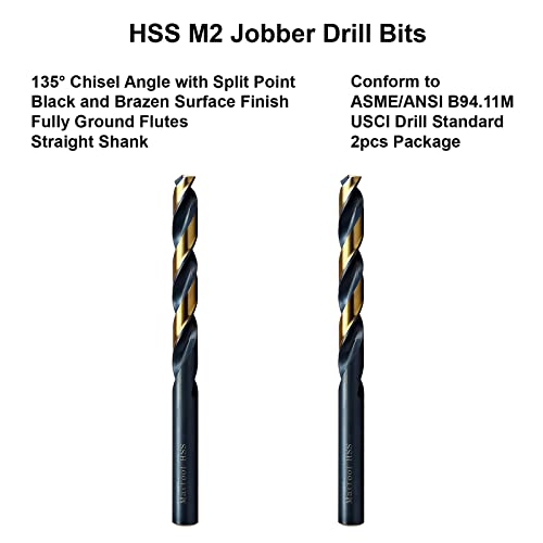 MAXTOOL 17/64" 2pcs Identical Jobber Length Drills HSS M2 Twist Drill Bits Fully Ground Black & Bronze Straight Shank Drills; JBF02H10R17P2