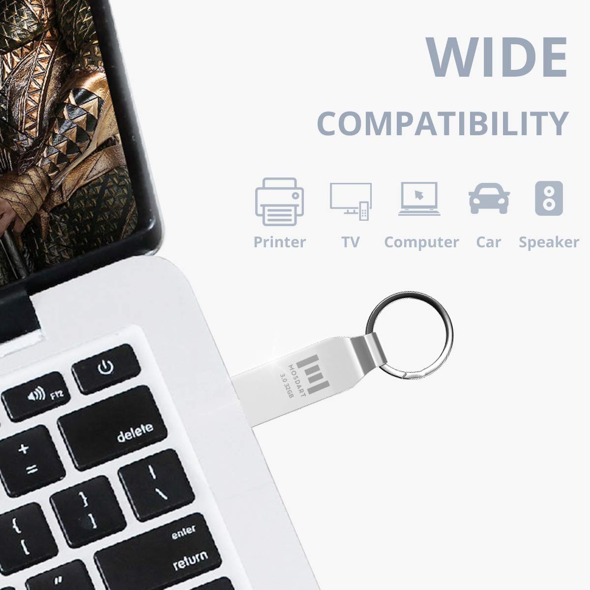 MOSDART 32GB USB 3.0 Flash Drive with Keychain Waterproof Memory Stick Thumb Drive Metal 32G USB3.0 Jump Drive 3 Pack, Silvery