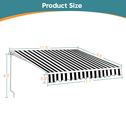 MCombo 13x8 Feet Manual Retractable Patio Door Window Awning Sunshade Shelter Outdoor Canopy (Grey with White Stripes)