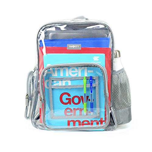 SMARTY Heavy Duty Clear Backpack V6 Durable Transparent See Through Bag (Medium, Gray)
