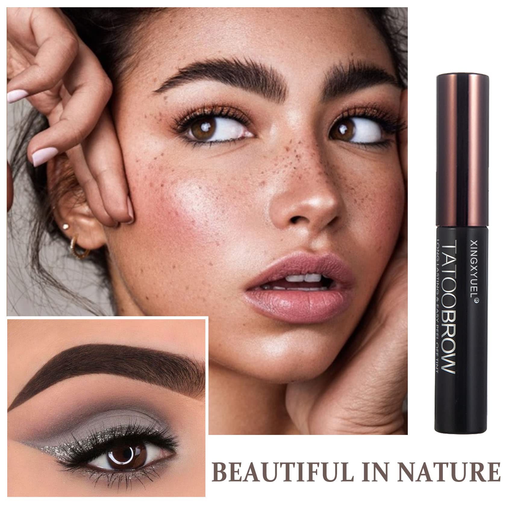 Peel Off Tattoo Eyebrow Gel,Eyebrow Tattoo Peel Off Natural and Elegant Brow Color,Long Lasting Waterproof Easy Peel Off Eyebrow Brow Tattoo Makeup (Brown)