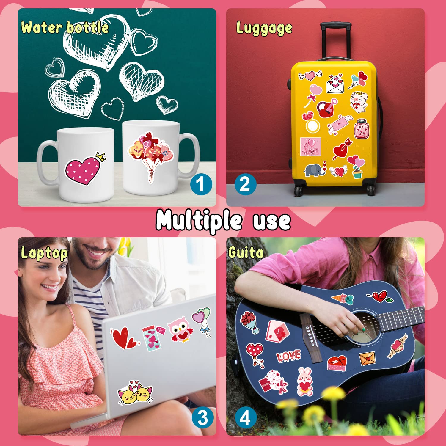 Partywind 150 PCS Valentine's Day Stickers, Waterproof Heart Love Stickers for Valentines Decorations, Cute Valentines Day Prizes for Kids Classroom, Water Bottle/Laptop/Computer Decor