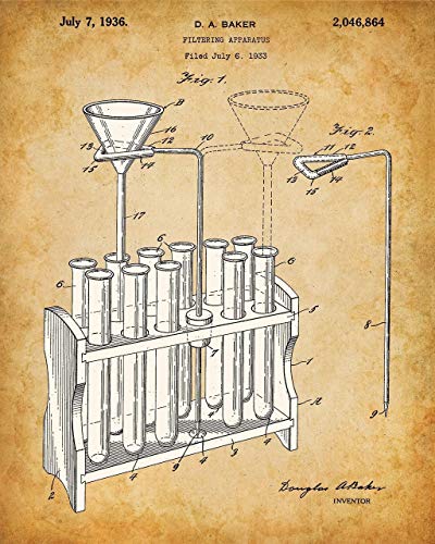 Original Science Lab Equipment Patent Prints - Set of Four Photos (8x10) Unframed - Makes Great Classroom Laboratory Decor and Gift Under $20 for Scientists Chemistry Decor