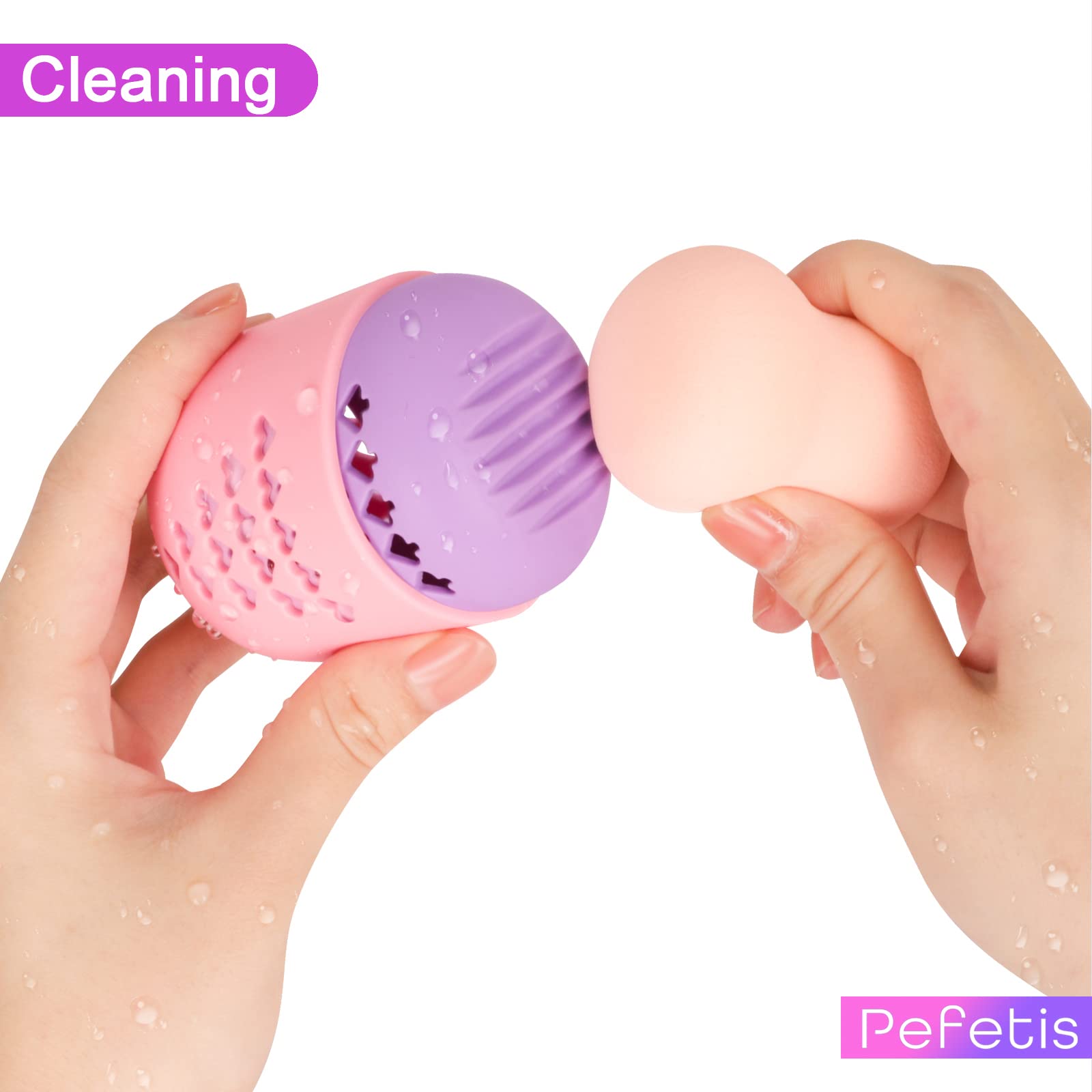 Pefetis Makeup Sponge Holder, Silicone Beauty Blender Case Travel Washable and Ventilated Makeup Egg Holder for Gift (Purple & Pink)