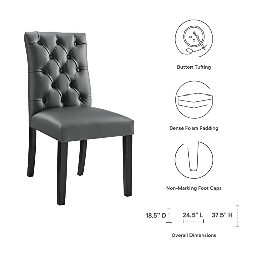 Modway Duchess Modern Tufted Button Faux Leather Upholstered Parsons Two Dining Chairs in Gray