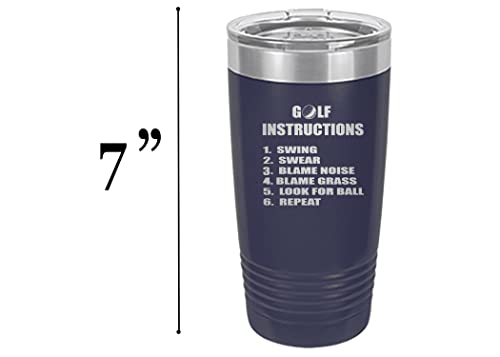 Rogue River Tactical Funny Golf Instructions 20 Oz. Travel Tumbler Mug Cup w/Lid Vacuum Insulated Hot or Cold Gift For Golfer Dad Grandpa Ball (Blue)