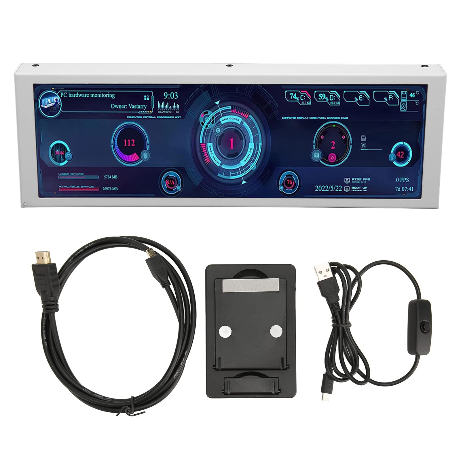 Naroote PC CPU Data Monitor, Computer CPU Monitor 7.9in IPS Theme Editor Steplessly Dimmable for Chassis
