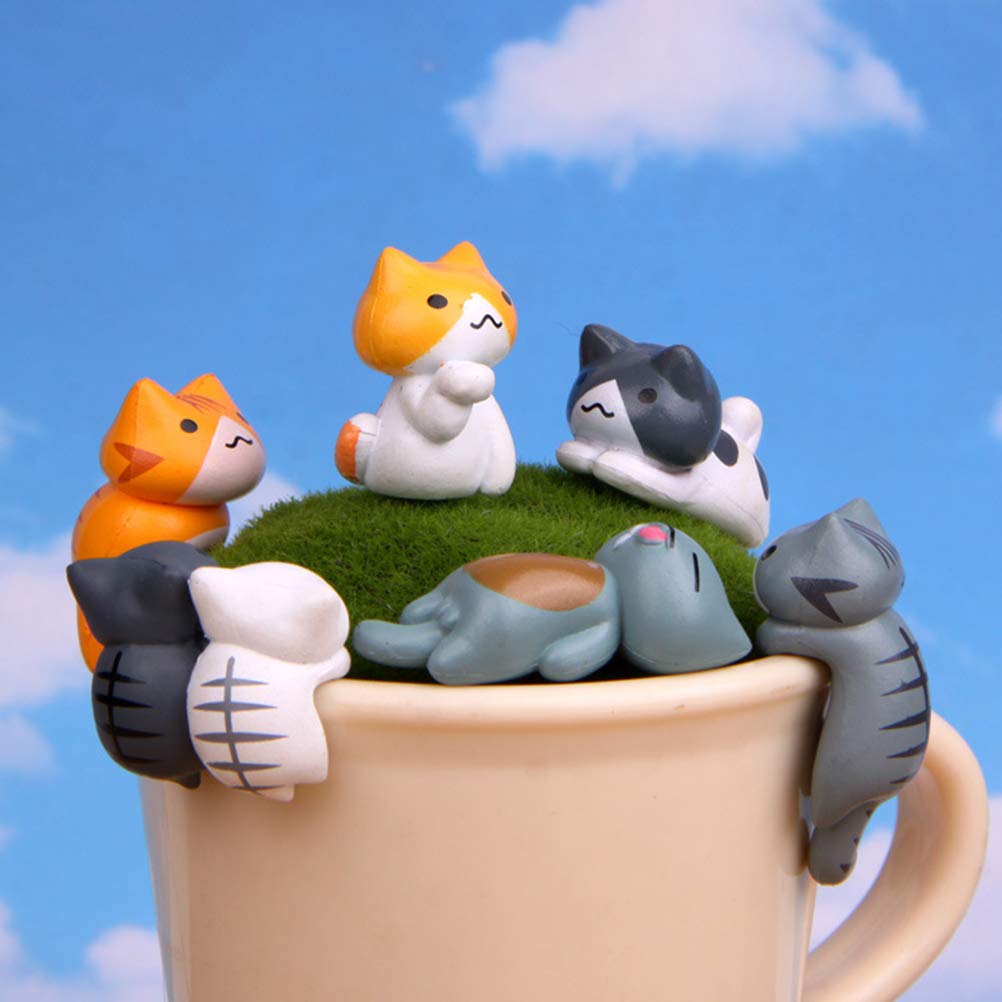 Mini Cute Cats Miniature Garden Micro Kitty Landscape Ornament Decorations Home Succulent Bonsai Plant Pots Craft Decor (Random Style)