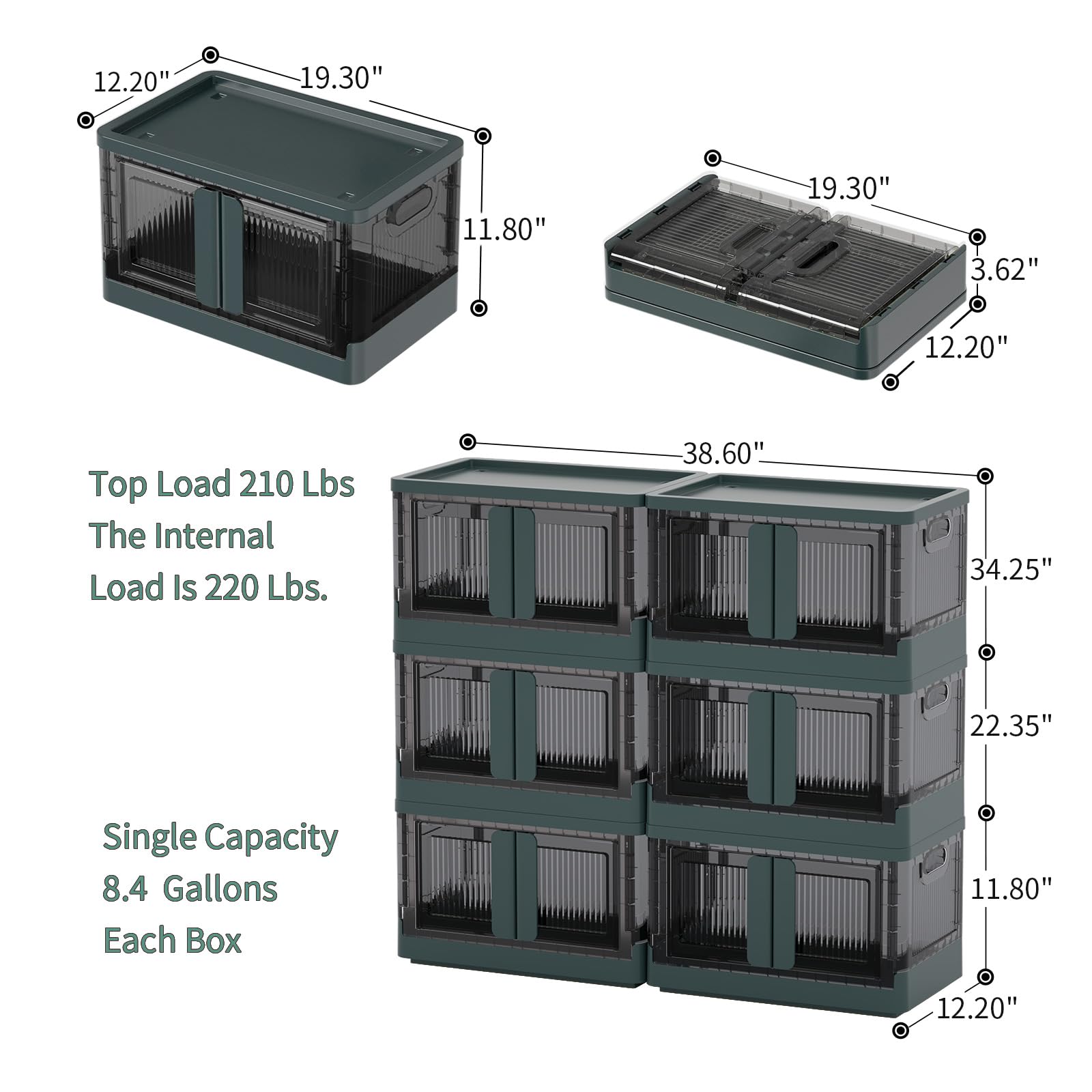 Kitchen Organization - Collapsible Food Storage Containers, Plastic Under Sink Organizers and Storage, 8.4 Gal Spice Organizer, Stackable Kitchen Sink Organizer, Stackable Storage Bins with Wheels