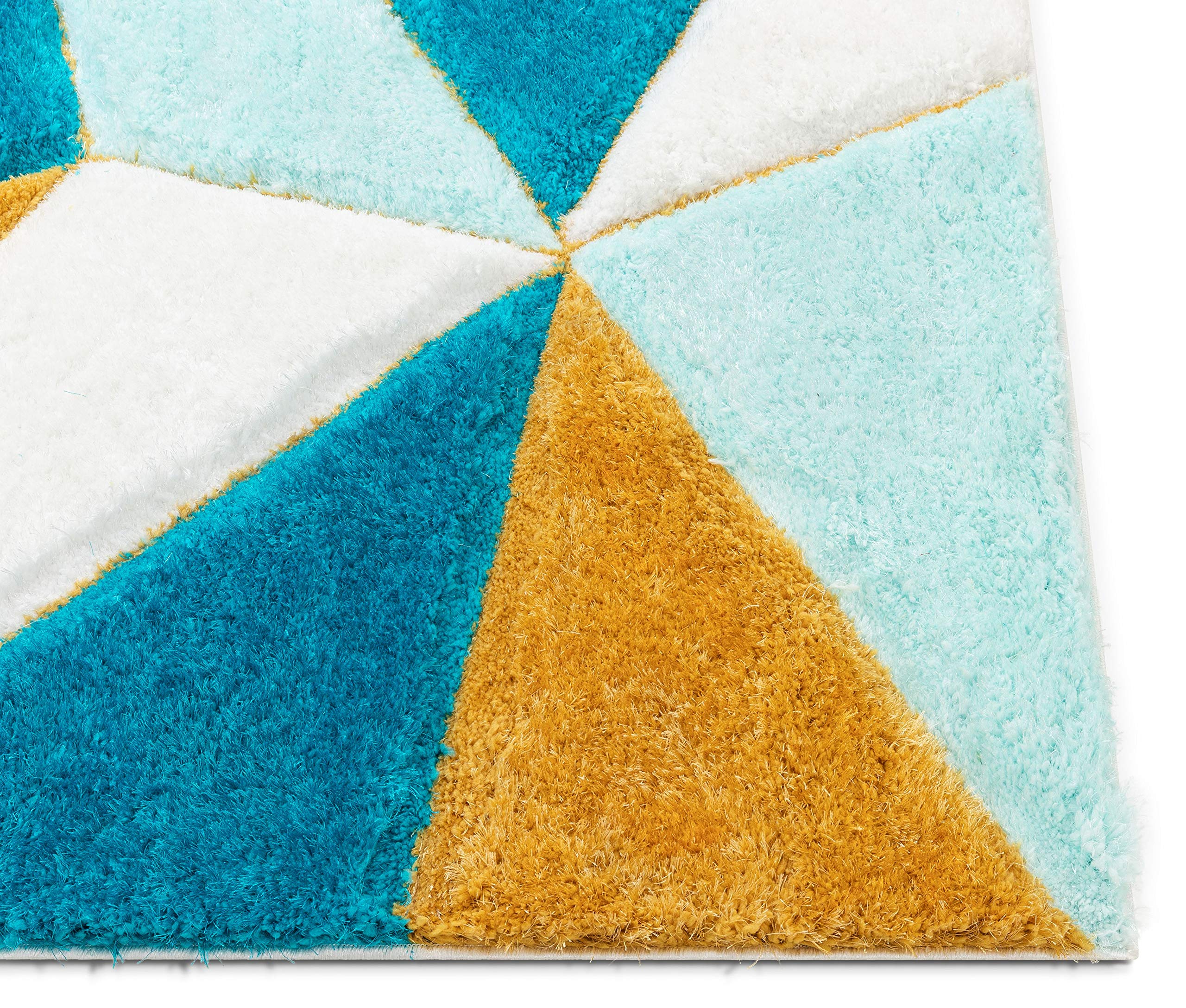Well Woven Walker Blue Triangle Boxes Thick Soft Plush 3D Textured Shag (5'3" x 7'3") Area Rug