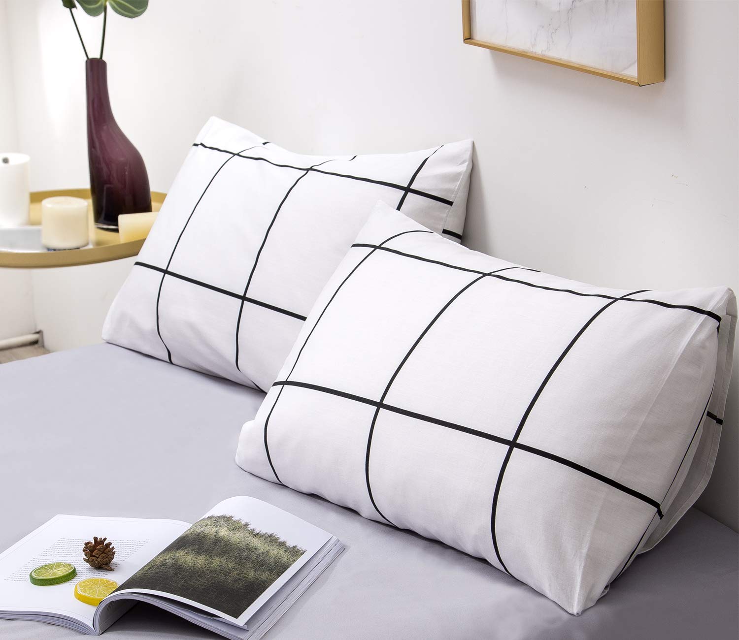 Wellboo White Plaid Duvet Cover Set Queen Size Black and White Grid Bedding Cover Cotton Modern Large Plaid Checkered Quilt Covers Soft Durable Buffalo Plaid Geometric Duvet Covers Breathable 3 Pieces