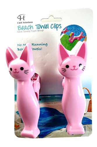 Pink Cat Style Beach Towel Clips Jumbo Size for Beach Chair, Cruise Beach Patio, Pool Accessories for Chairs, Household Clip, Baby Stroller. by C&H Solutions