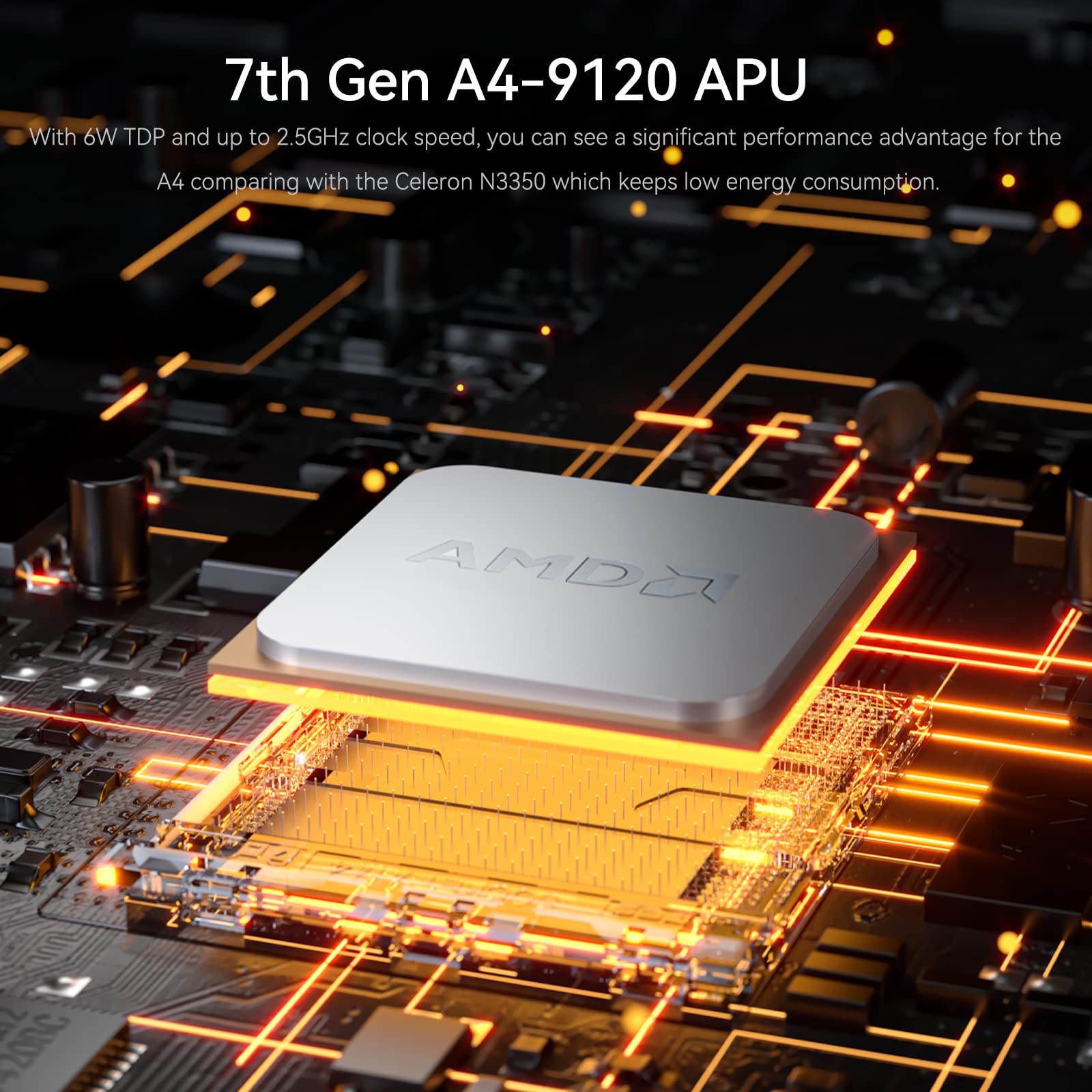 Mini PC 7th Gen AMD A4-9120C APU,AMD Radeon R3 graphics with 4GB DDR4 64GB eMMC Windows 10 Pro Mini Computer Dual HDMI, 2x RJ45 , 5 x USB ports, Support 2.5 Inch HDD/M.2 2280 PCIe3.0 SSD/Auto Power On