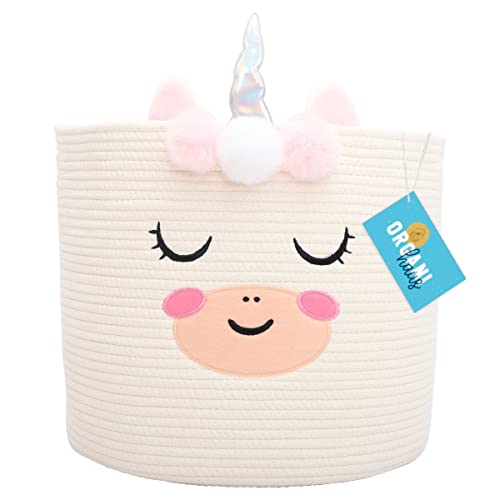 Pastel Rainbow Caddy Basket + Cotton Rope Unicorn Basket for Nursery Decor -