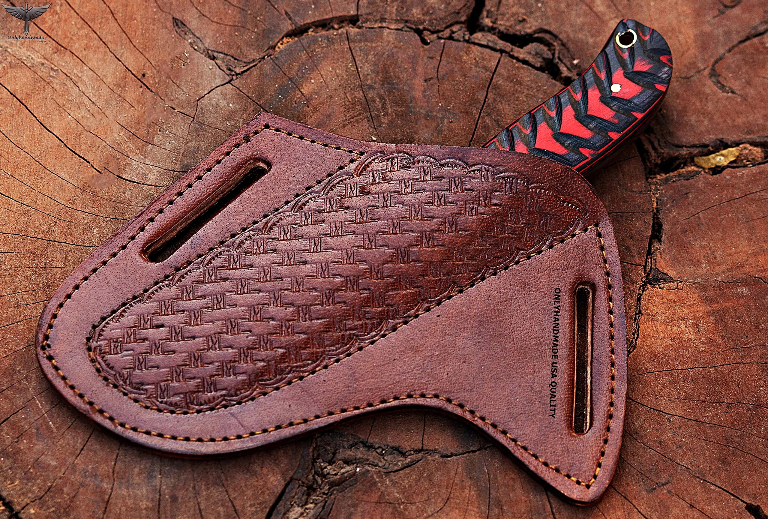 Leather Knife Sheath, Slanted Pancake Sheath, Tooled Leather Sheath, Belt Sheath, Beautiful Cow Boy Bull Cutter Knife Leather Cover 100% Real Leather - OHM-102 (OHM-102 Pancake)