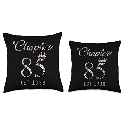 Pink Crown 85th Birthday Tee Gift For Womens Chapter 85 EST 1938 85Th Birthday Tee Gift for Womens Throw Pillow, 18x18, Multicolor