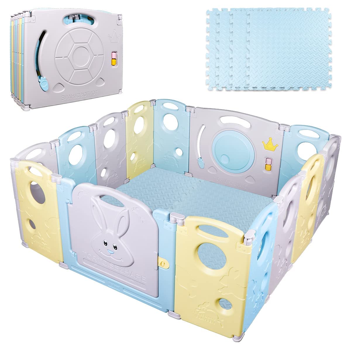 Meland Foldable Baby Playpen with Mat - Baby Play Yard Baby Gate Playpen, Sturdy Baby Fence Play Area with Whiteboard and Activity Center, 14 Panel