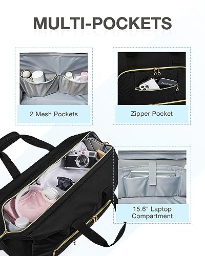 Rolling Duffle Bag with Wheels 21", BAGSMART Carry-on Luggage Large Travel Bag with Shoes Compartment, Weekender Overnight Bag for Travel, Business Trips(Black)