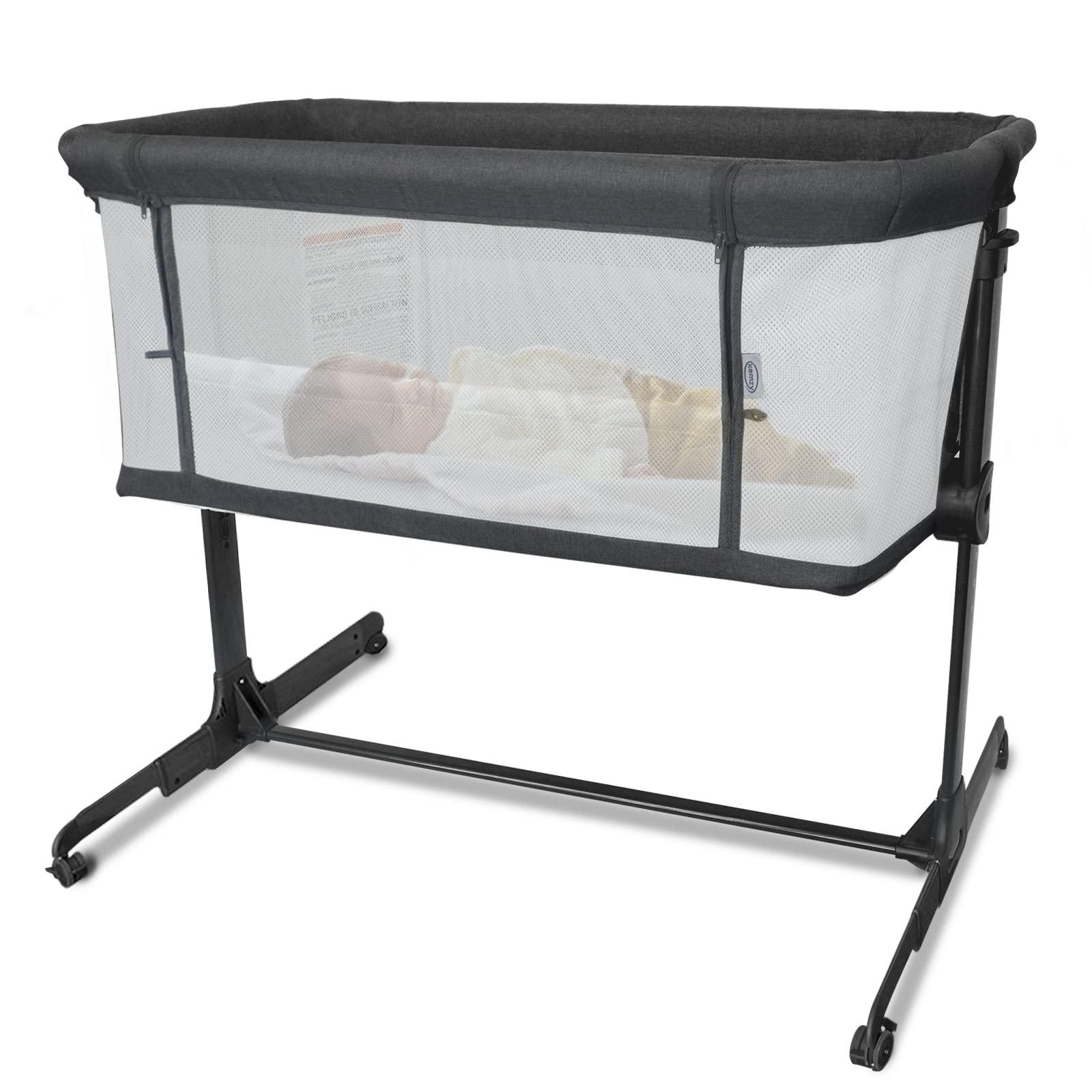 IKOMZY Baby Bassinets Bedside Sleeper, Bedside Bassinet for Baby, Adjustable Portable Bedside Crib for Newborn Babies, Airflow Mesh Walls (Charcoal)