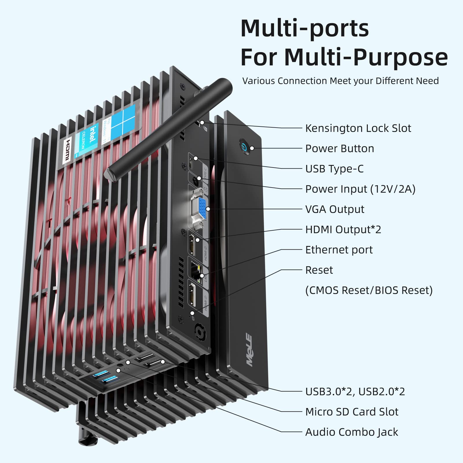 MeLE Fanless Mini PC Computer PCG35 N5105 8GB 256GB Windows-11-Pro Micro PC Support M.2 NVMe SSD 2.5" HDD/SSD 2X HDMI 4K +1x VGA Triple Display WiFi 6 Gigabit Ethernet BT5.2 on Business Office Home