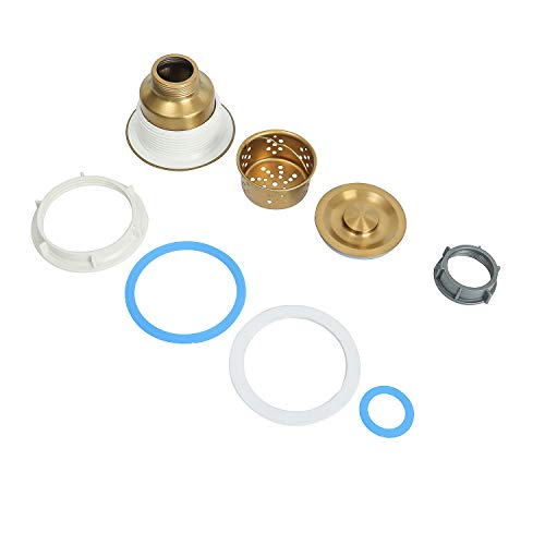 LQS Kitchen Sink Drain Strainer Assembly and Gold Undermount Bar Sink, RV Sink, Handmade Stainless Steel Bar Sink 15" x 17", 16 Gauge Workstation Sink