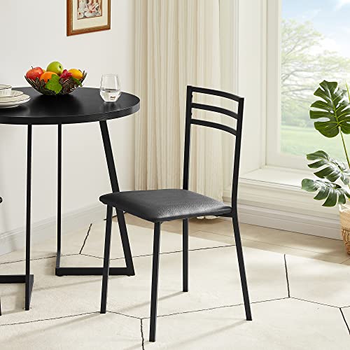 VECELO Metal Dining Chair Set of 2, Modern Armless with Cushioned Seat for Kitchen, Living Room, Black