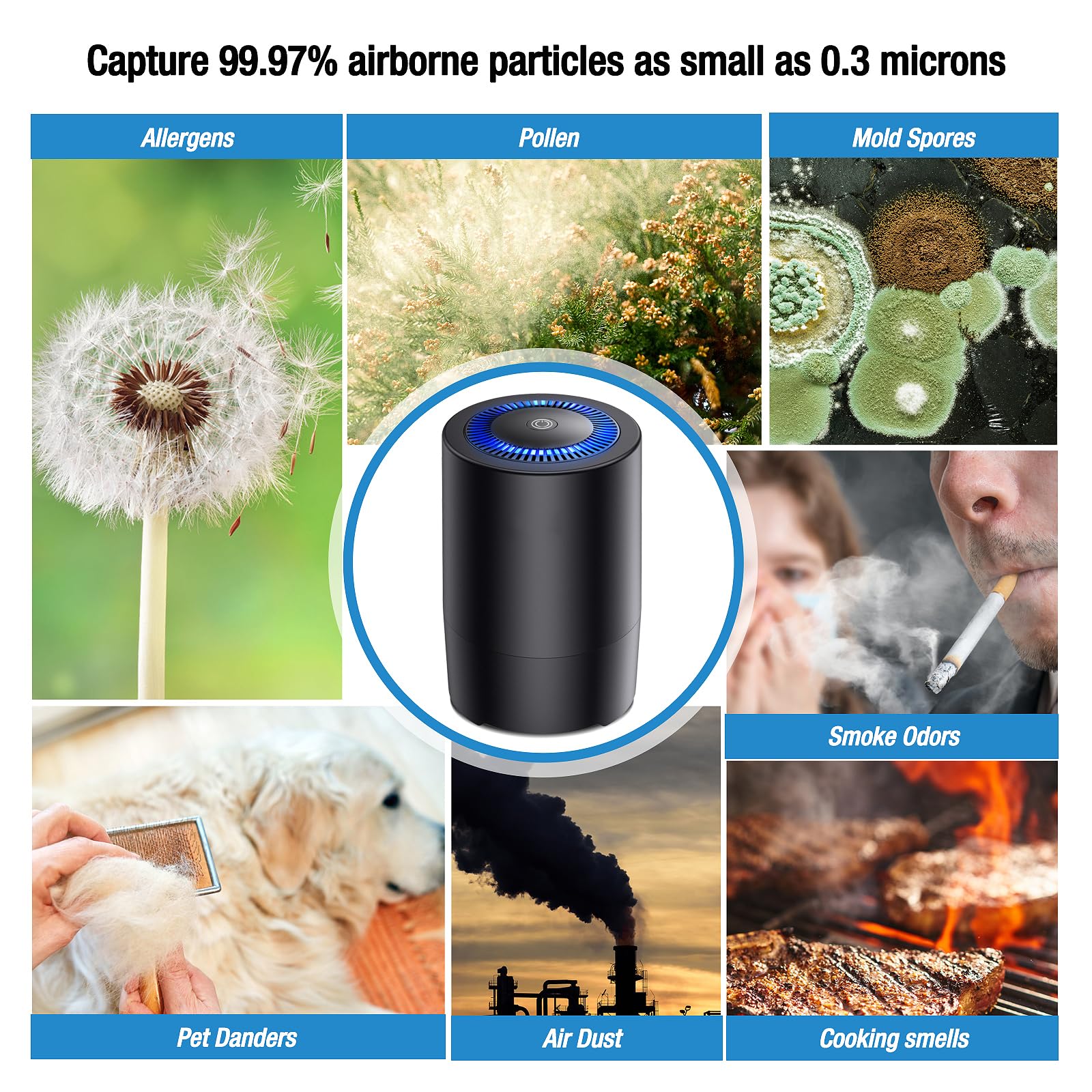 MELEDEN Air Purifier for Home with True HEPA Filters,Low Noise Portable Air Purifiers with Night Light,Desktop USB Air Cleaner
