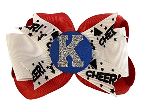 Soccer Bow with Glitter Initial or Number Button, Hot Pink Black and White, Baseball Softball Cheer and Volleyball Football