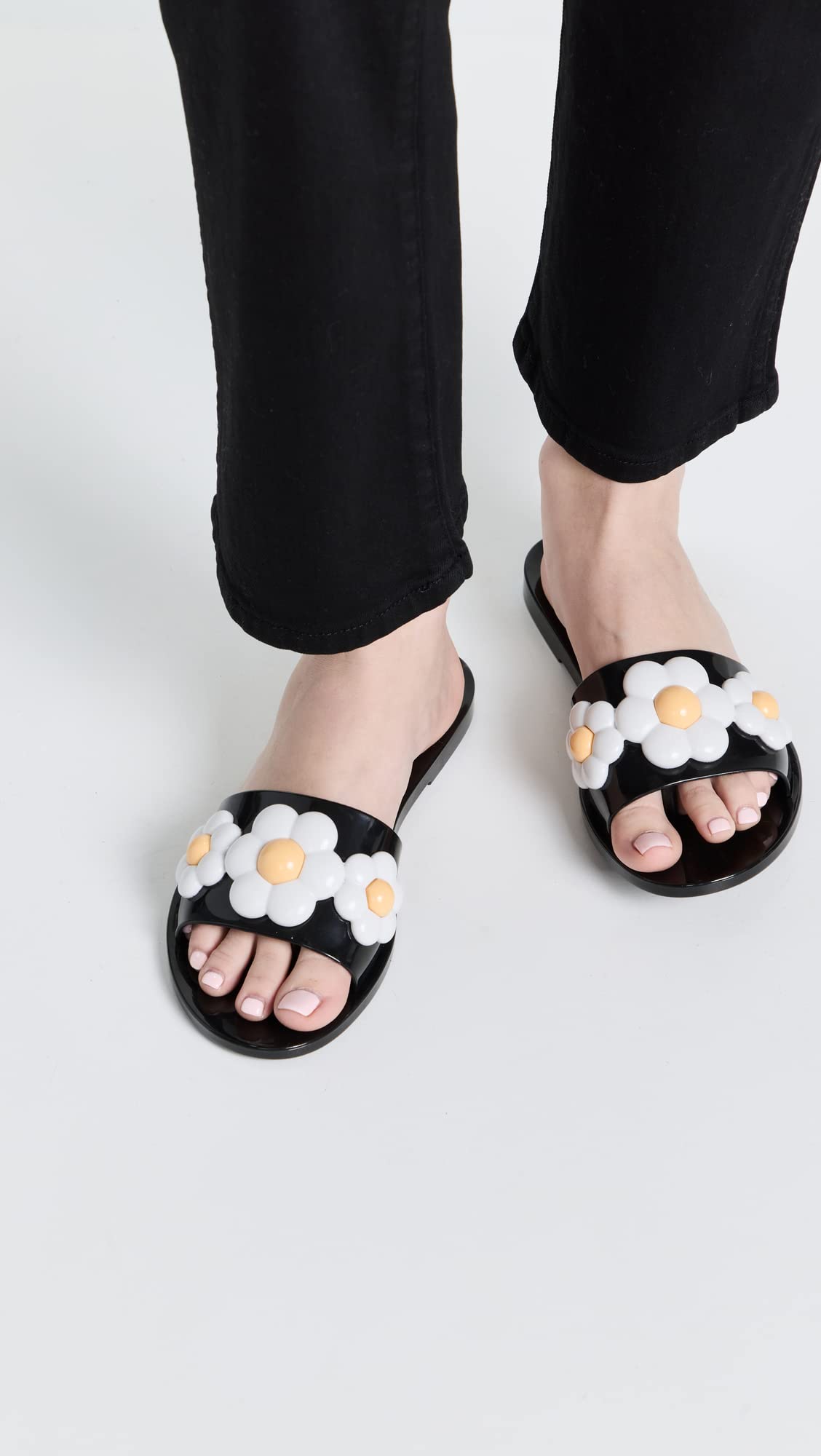 Melissa Women's Babe Spring Sandals, Black/White Flowers, 7 Medium US