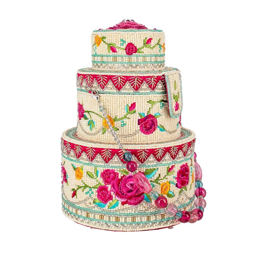 Mary Frances Layers of Love Beaded Top Handle Wedding Cake Bridal Handbag, Metallic