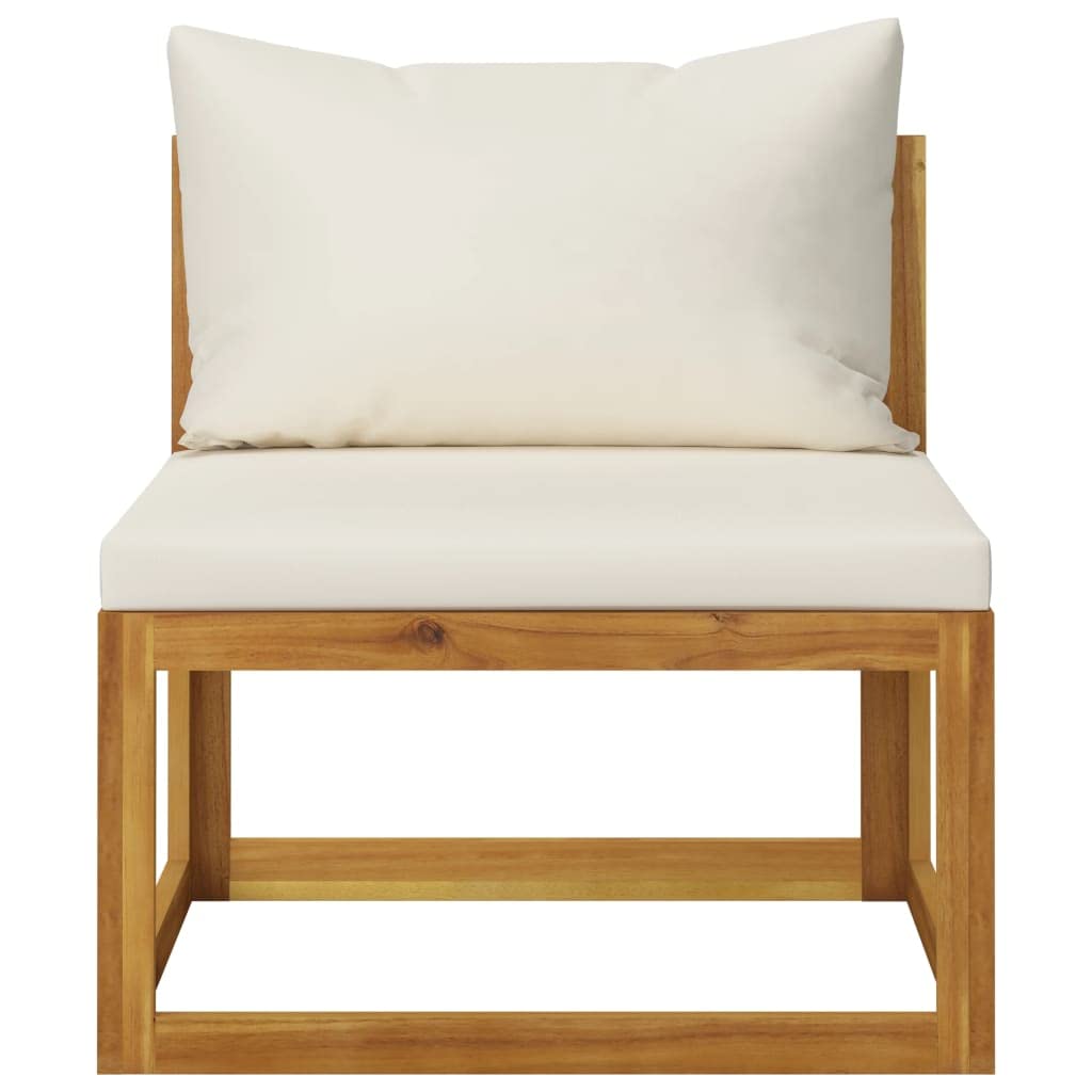 vidaXL Sectional Middle Sofa - Modular Acacia Wood Design, Cream White Cushion - Comfortable Outdoor Seating Solution, Perfect for Garden, Patio, and Lounge Set Configuration