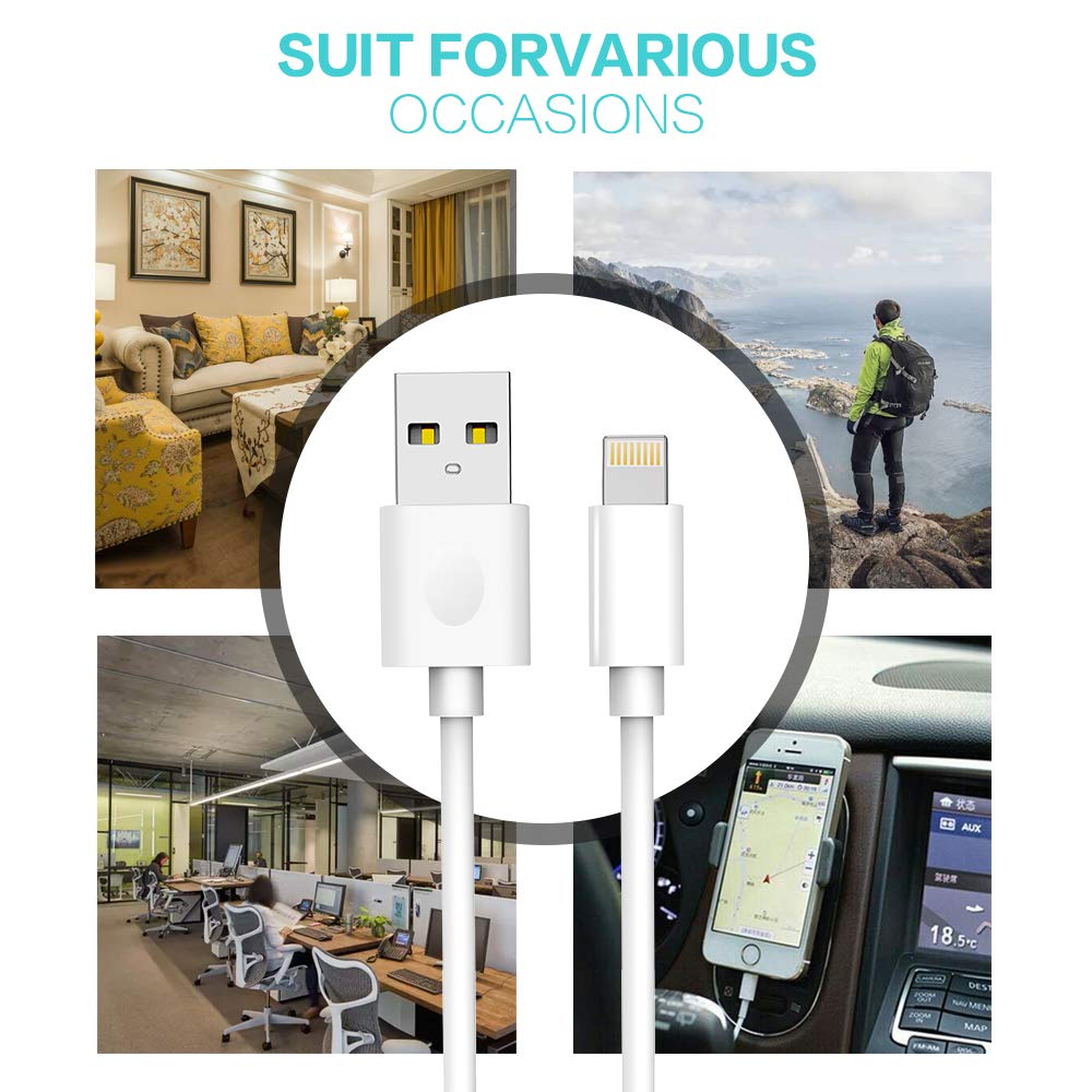 Moallia MFi Certified iPhone Charger, USB-A to Lightning Cable High Speed Data Sync Transfer Fast Charging Cord Compatible iPhone 14 13 12 11 Pro Max/Mini/XS MAX/XR/XS/X/8/7/Plus-4pack 6feet