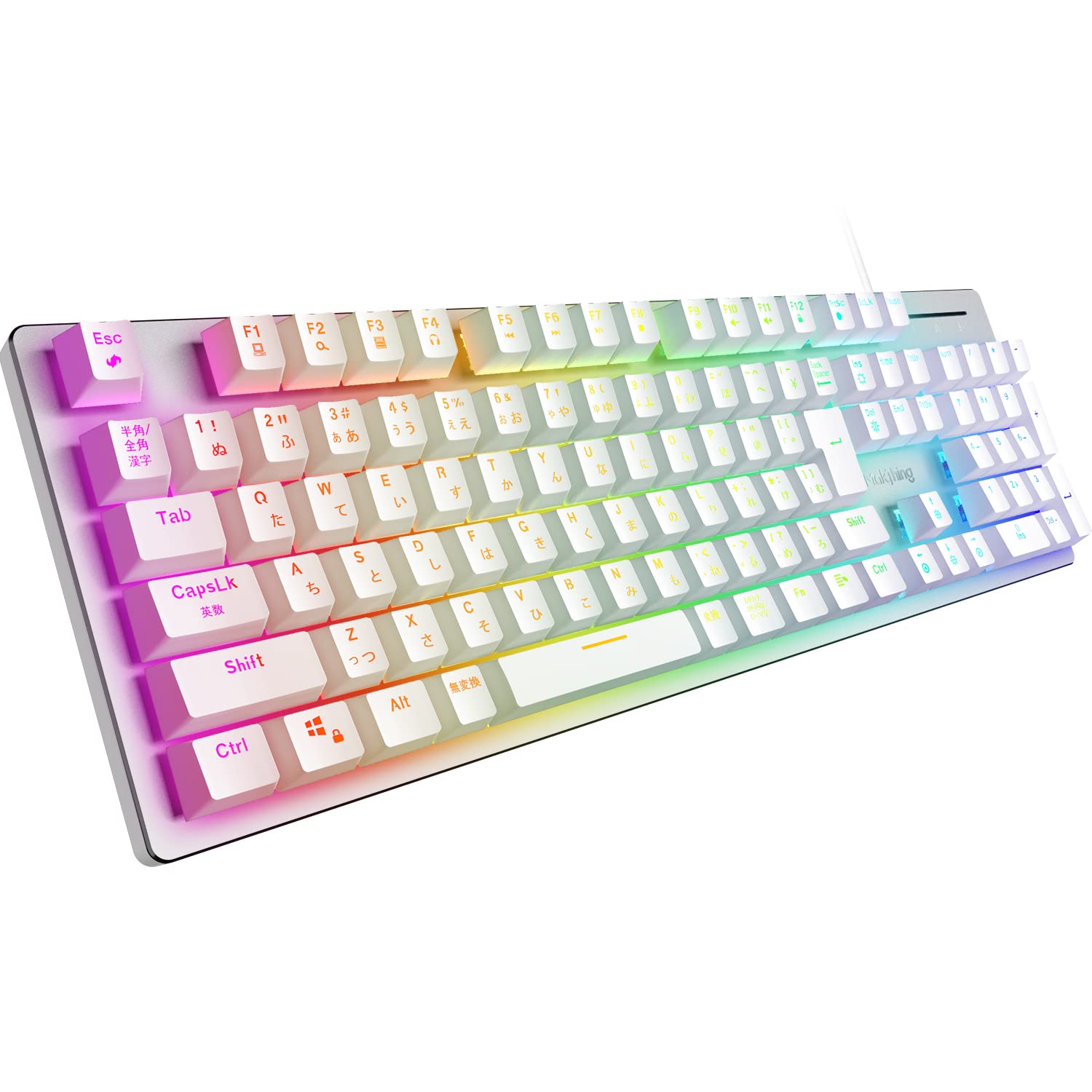 MakThing K77 Gaming Keyboard, Red Switches, Linear, Wired, Mechanical Keyboard, Quiet, Japanese Layout, RGB, USB, Thin, Heavy Duty Aluminum Top Plate, White