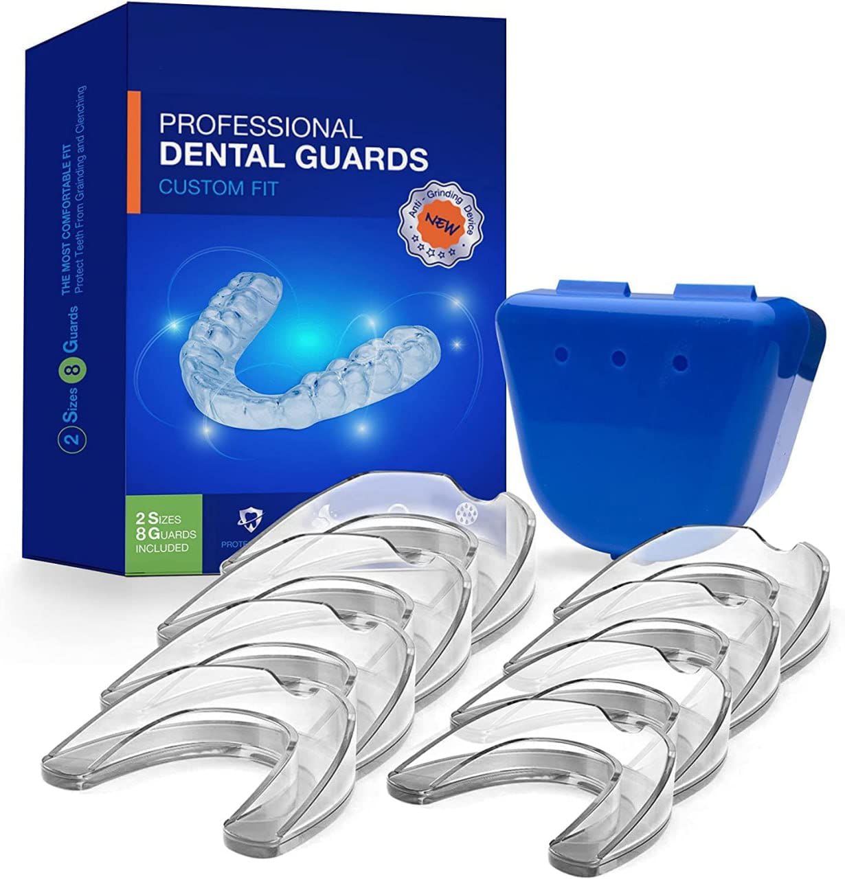 Mouth Guard for Grinding Teeth, New Mouth Guard for Cleaning Teeth, Dental Guard for Bruxism & Teeth Clenching, Mouth Guard at Nighttime, 2 Size, 8 Pack