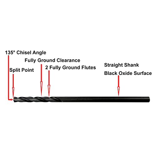 MAXTOOL No. 40x12" 2pcs Aircraft Extension Drills Dia 0.098" HSS M2 Extra Long Deep Twist Drill Bits Wire Gauge Numbered Straight Shank; ACN02B12R40P2