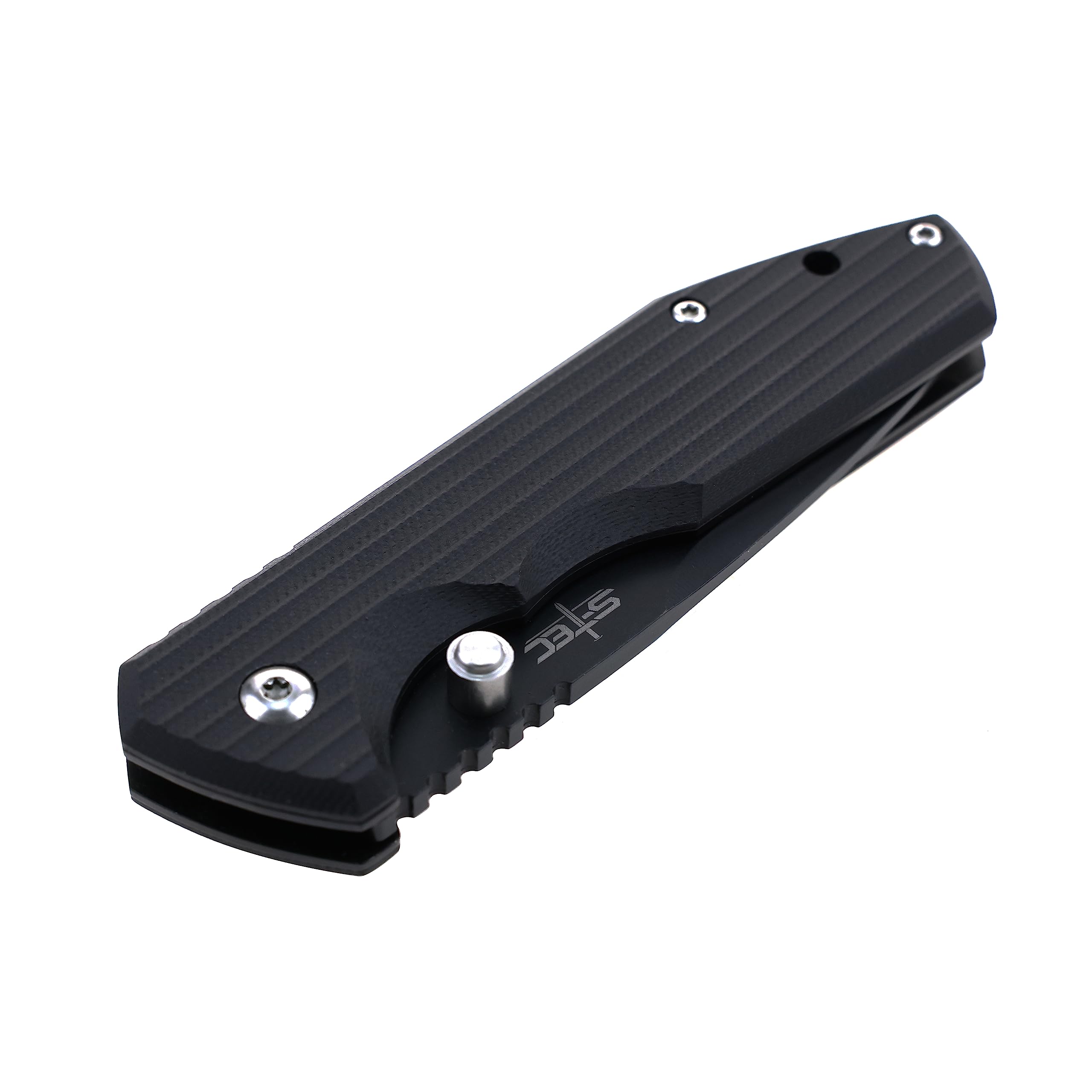 S-TEC G10 Handle Pocket Folding Knife with G10 Handle and Pocket Clip, 3.0 inch 440 Stainless Steel Blade, Thumb Stud, Smooth Nylon Pivot, 7.4 inch overall length, TS019 (Black)