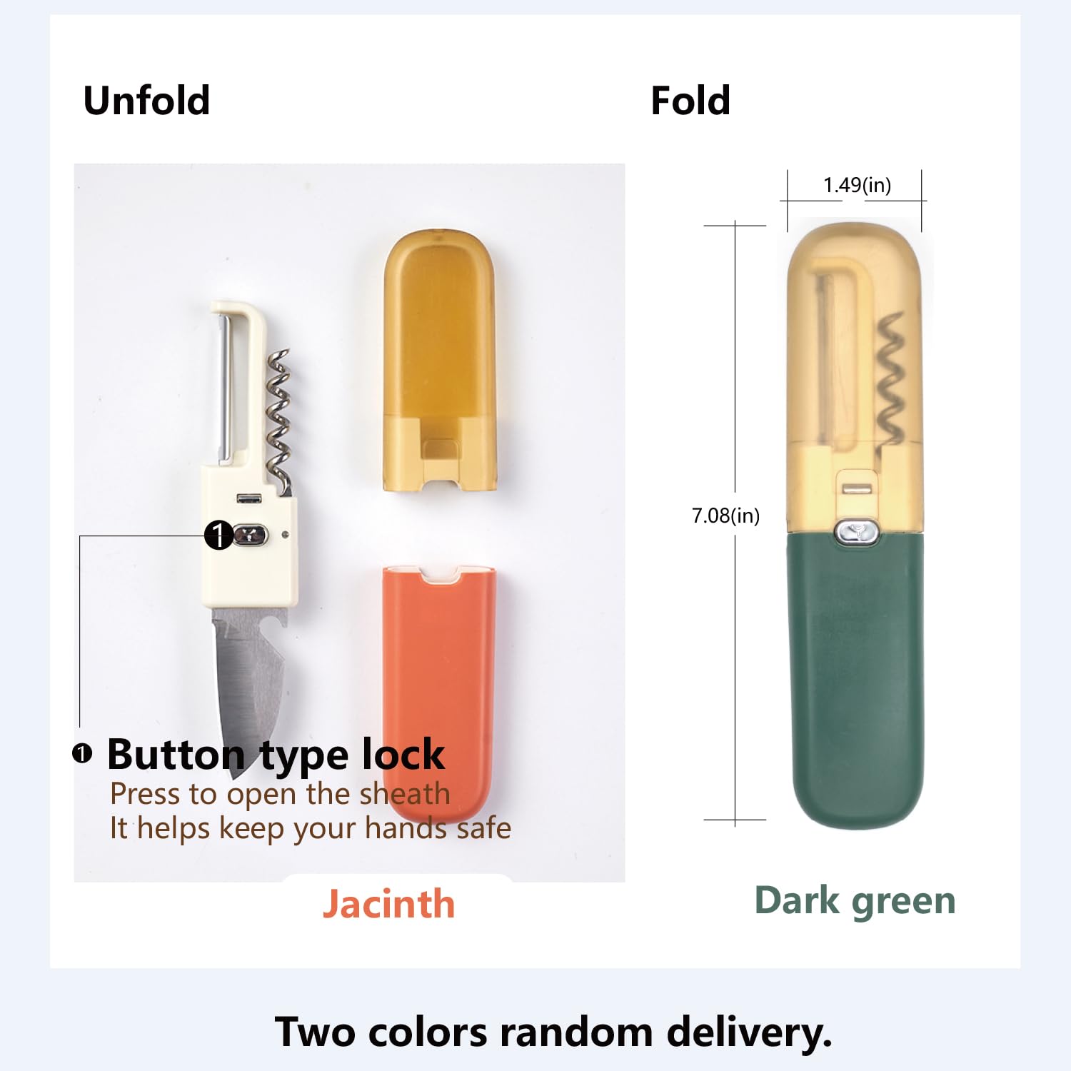 Portable peeler, 4-in-1 function paring knife, beer and wine opener, folding storage paring knife, portable travel fruit knife, picnic knife, vegetable knife, (Two colors random delivery )