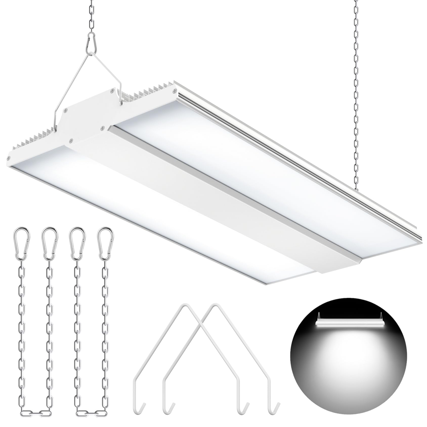 NUOGUAN Linear High Bay Shop Light UL DLC Listed, 5000K LED High Bay Light, 0-10V Dimmable, 150LM/W, AC100-277V, Commercial Bay Lighting for Warehouse Garage Workshop (200W, 30000LM)