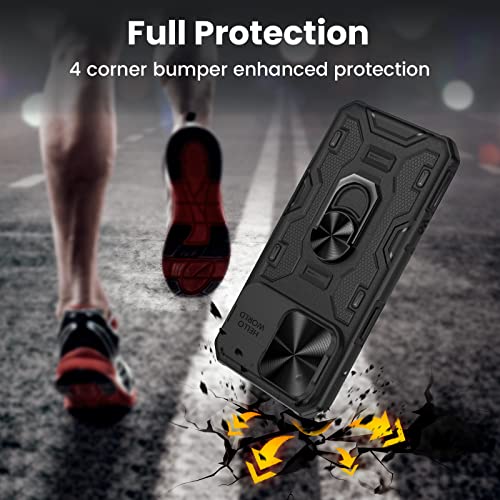 VEGO for iPhone 14 Pro Case, iPhone 14 Pro Kicksand Case with Slide Camera Cover Built-in 360° Rotate Ring Stand Magnetic Shockproof Phone Cover Case for iPhone 14 Pro 6.1 inches 2022 - Black