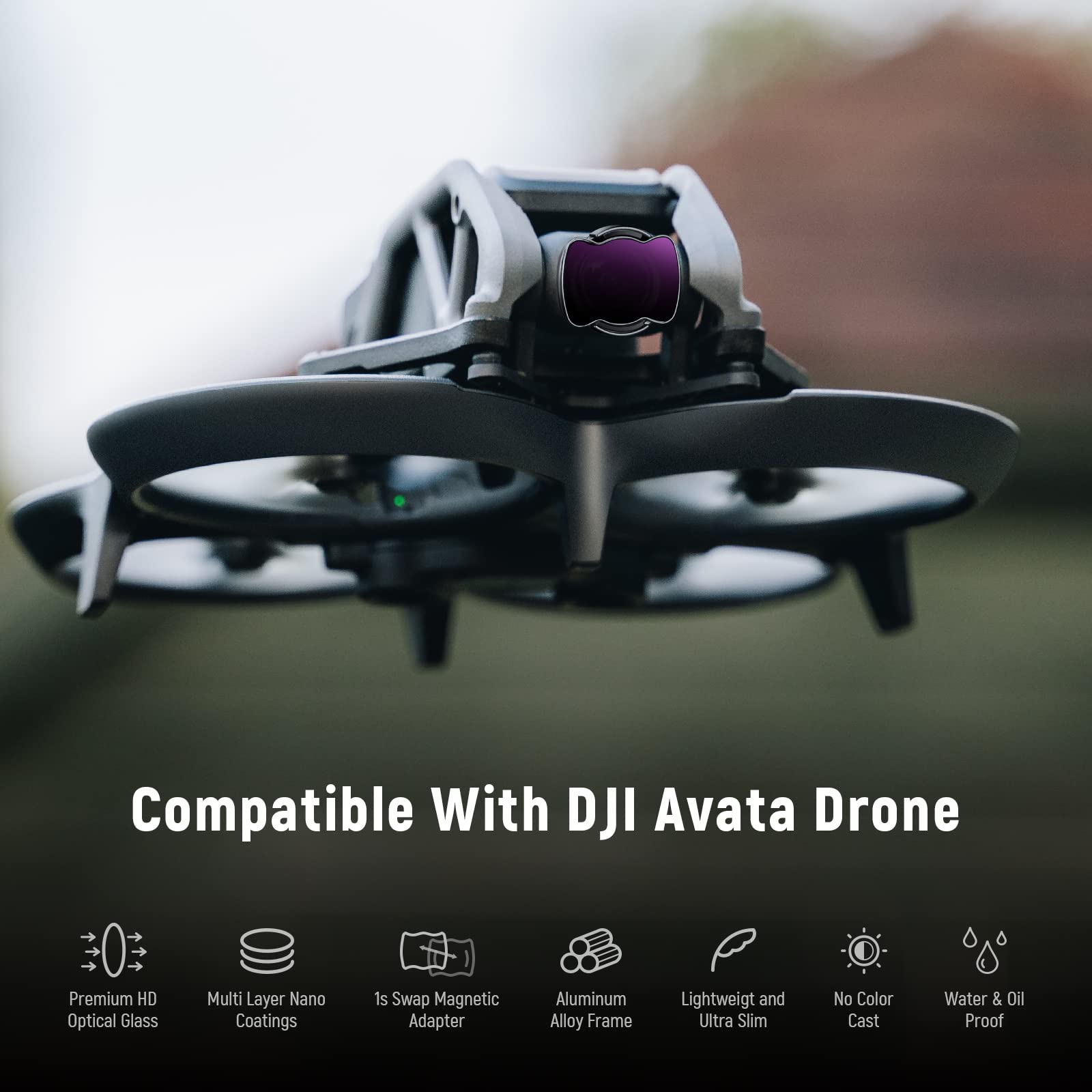 NEEWER 4 PCS Magnetic ND Filter Set Compatible with DJI Avata Pro Mini FPV Drone Camera Lens Accessories, Aluminum Alloy Frame Multi Layer Coated HD Neutral Density Filters: ND8, ND16, ND32, ND64