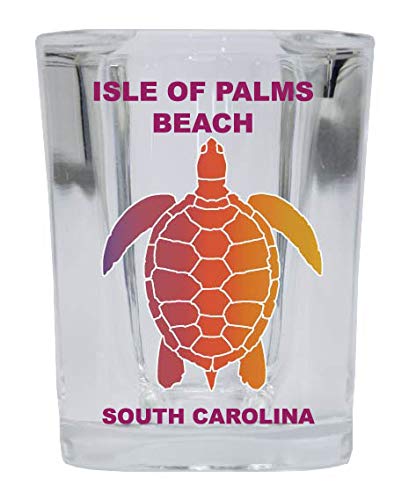 ISLE OF PALMS BEACH South Carolina Square Shot Glass Rainbow Turtle Design