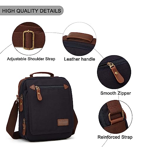 Small Canvas Messenger Bag for Men,Vintage Causal Shoulder Bag Lightweight Crossbody Purse ideal Work Travel Business,Blue-black