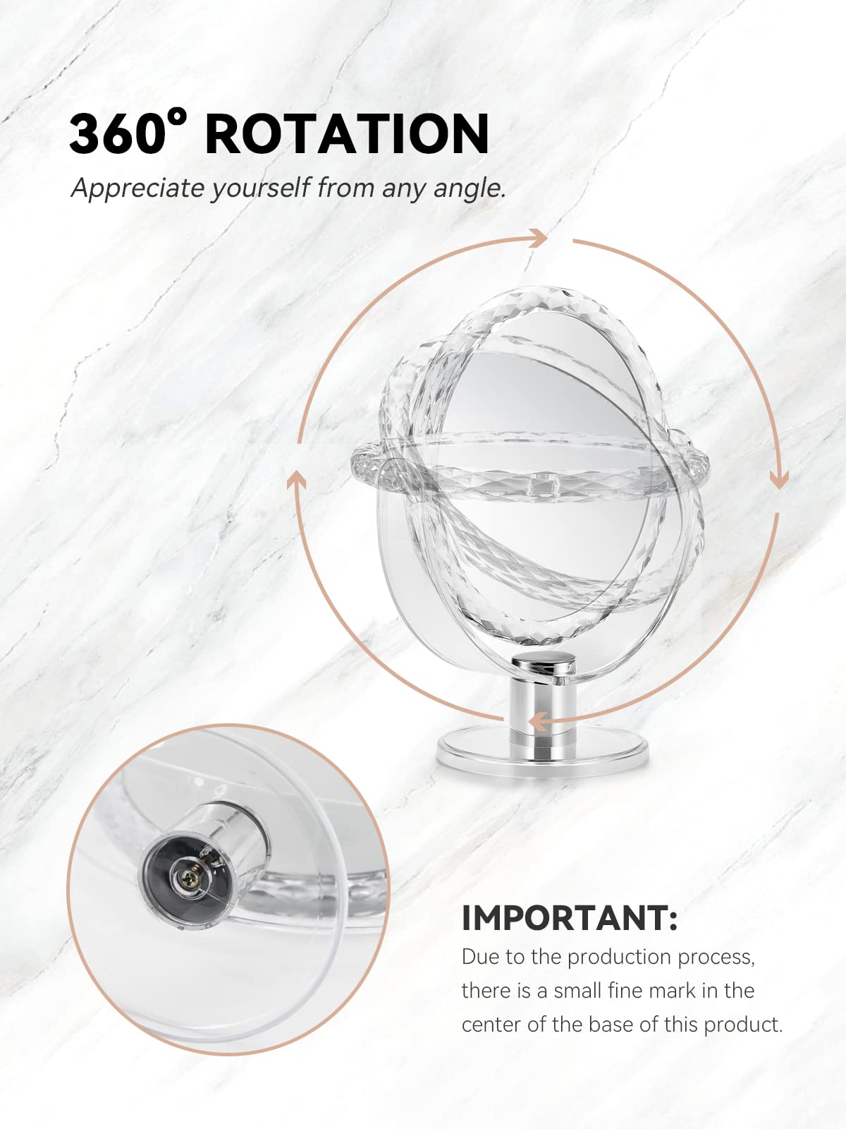 MIRRORNOVA Magnifying Makeup Mirror Double-Sided with 1x/10x Magnification, Desk Vanity Mirror, 360 ° Rotation, Translucent Acrylic