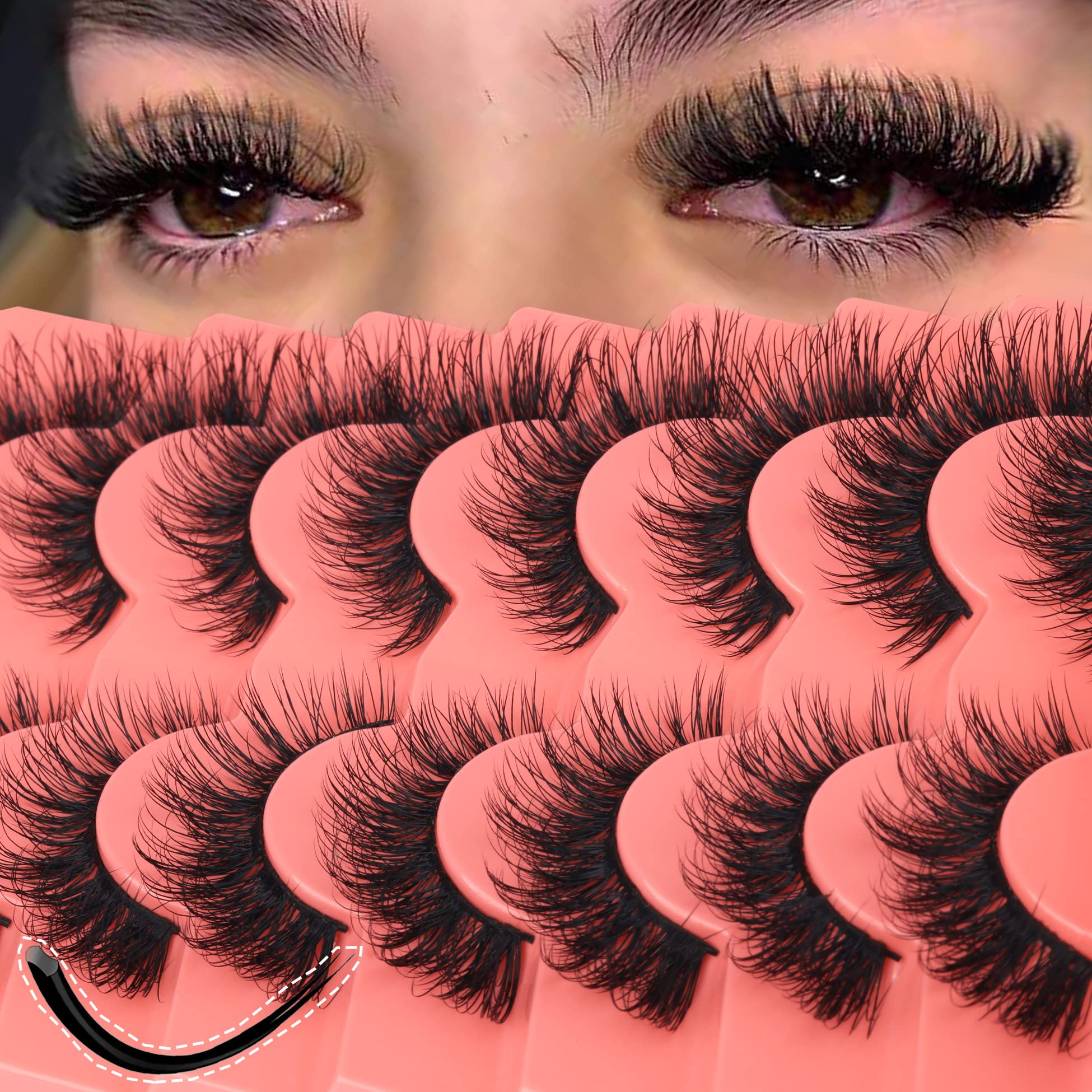Mink Lashes Natural Look False Eyelashes Cat Eye Lashes Flat Wispy Lash 3D Strips Lashes 8 Pairs Fake Eyelashes Extension by Winifred