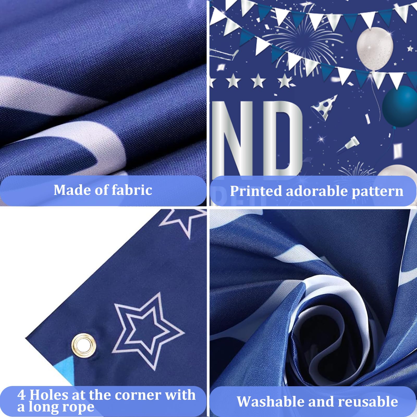 Retirement Party Decorations Blue Silver Happy Retirement Decorations for Men Women, Happy Retirement Banner, Retired Backdrop, Balloons, Pompoms, Hanging Swirl, Retirement Card, Cake Topper Set 54pcs